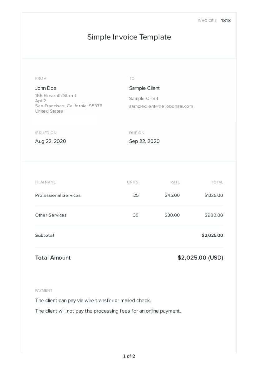 Free Simple Invoice Template PDF Excel Word Google Docs Bonsai